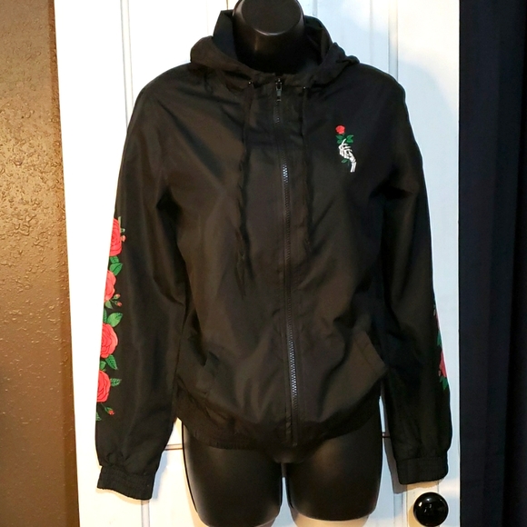 Empyre | Jackets & Coats | Empyre Brand Red Rose Black Hoodie Wind ...